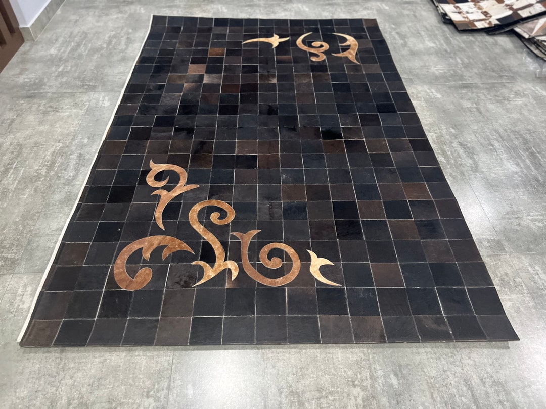 Cowhide Leather Patch Rug Designer Area Rug With 8x5 Sq Feet Size for ...
