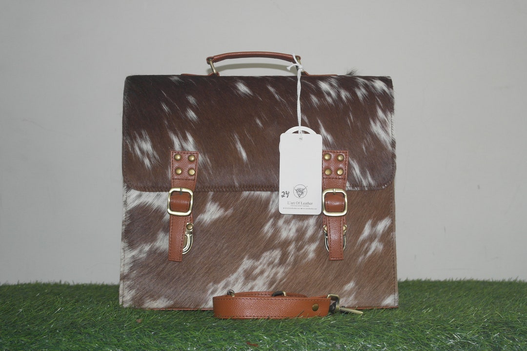 Cowhide Hair on Leather Laptop Bag Handcrafted and Durable Hair on Hide ...