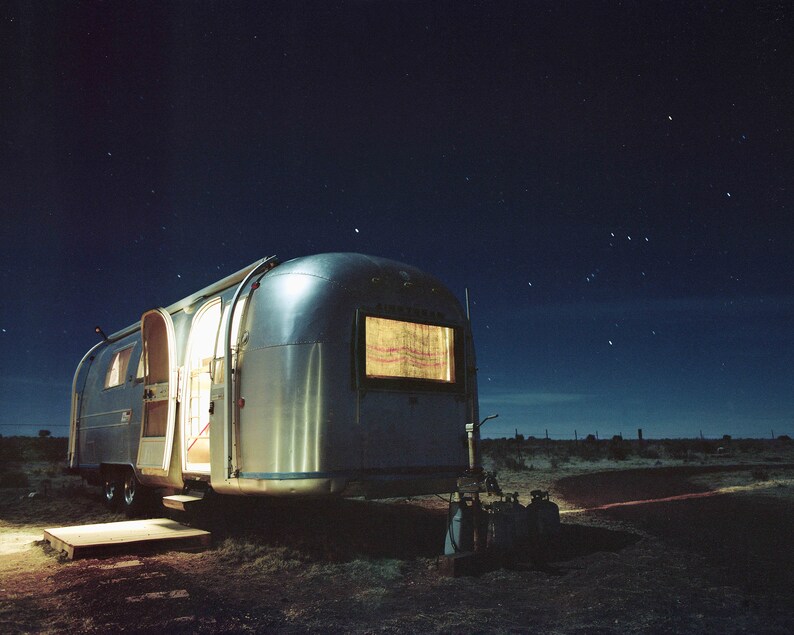 Airsteam Trailer Caravan at Night in the Desert, 120 Film Medium Format ...