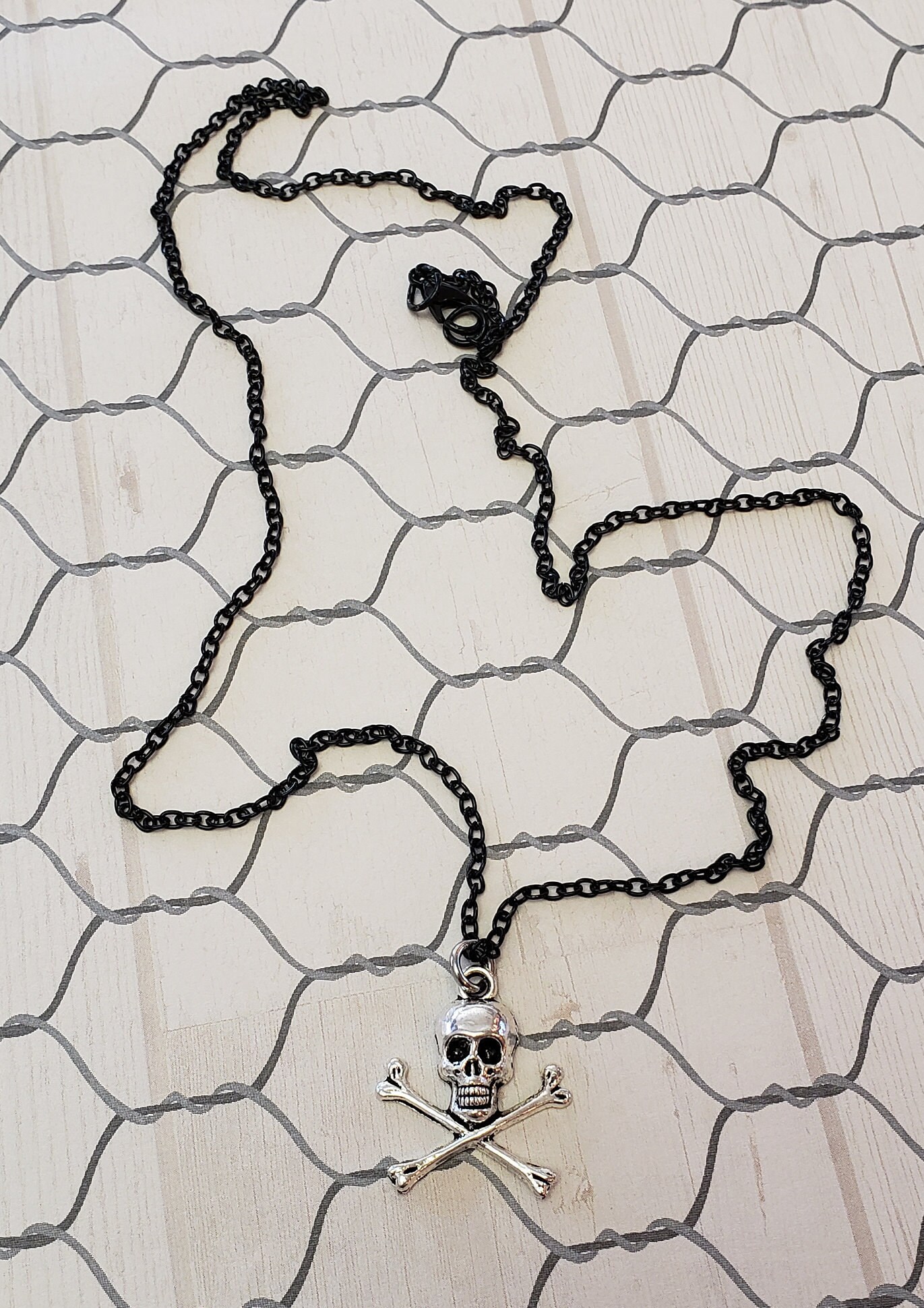 Skeleton Skull With Crossed Bones on Black Cable Chain - Etsy