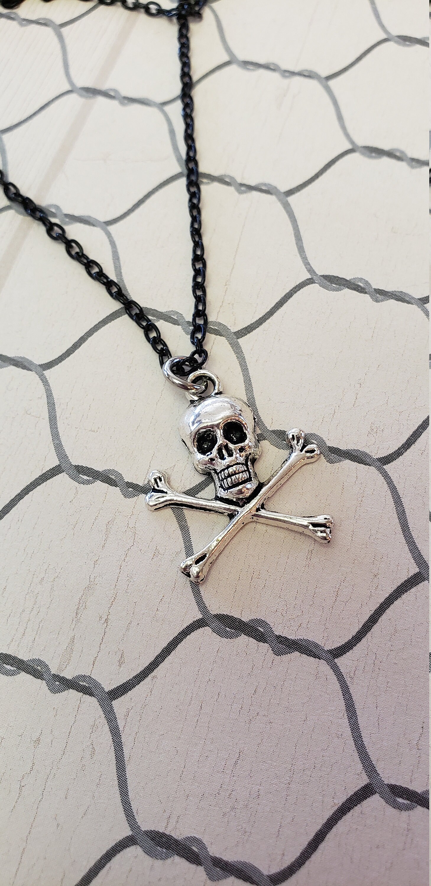Skeleton Skull With Crossed Bones on Black Cable Chain - Etsy