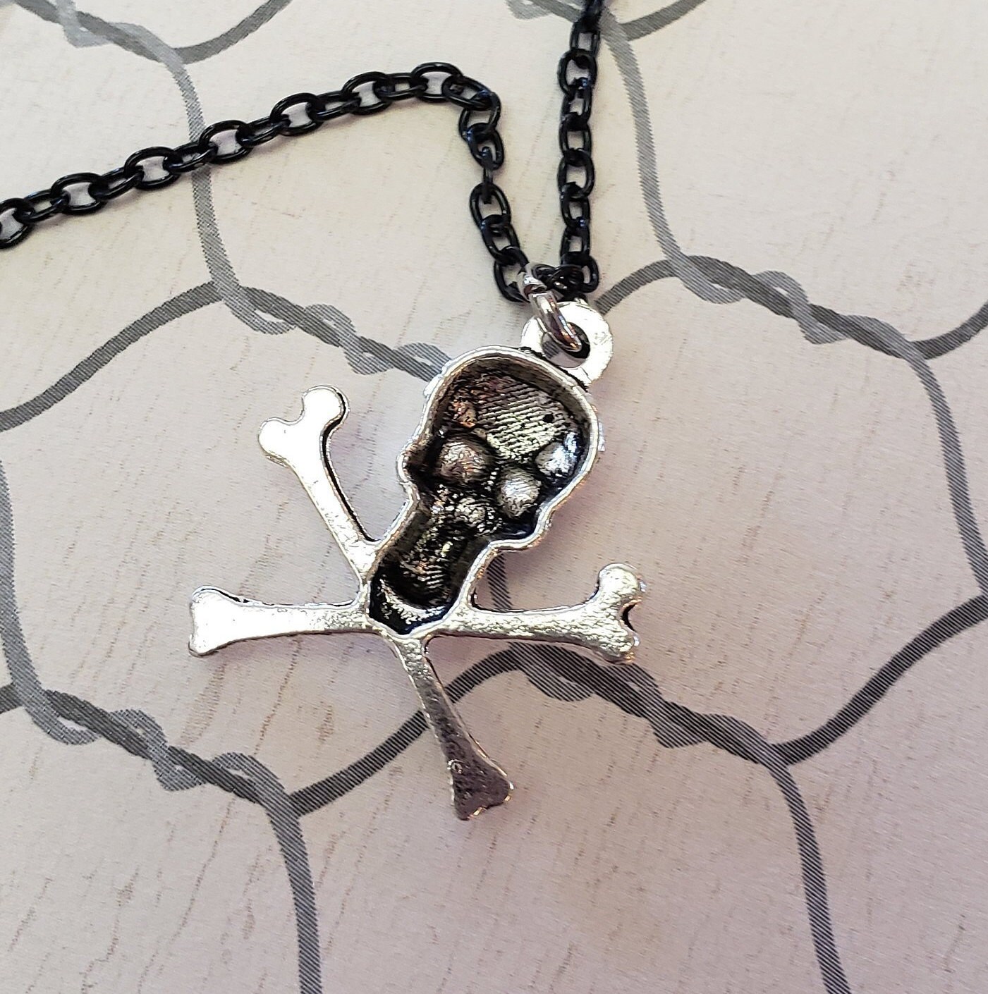 Skeleton Skull With Crossed Bones on Black Cable Chain - Etsy