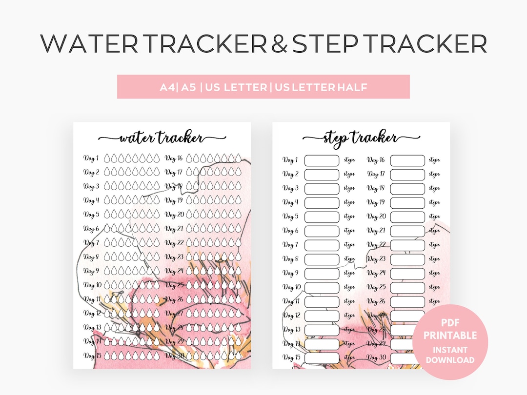 WATER Tracker & STEP Tracker Printable. Digital Hydration Tracker ...