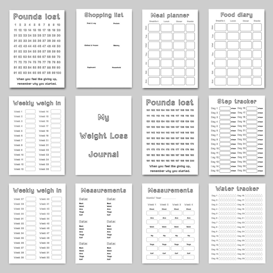 WEIGHT LOSS JOURNAL. Colour in Printable Digital Weight Loss | Etsy