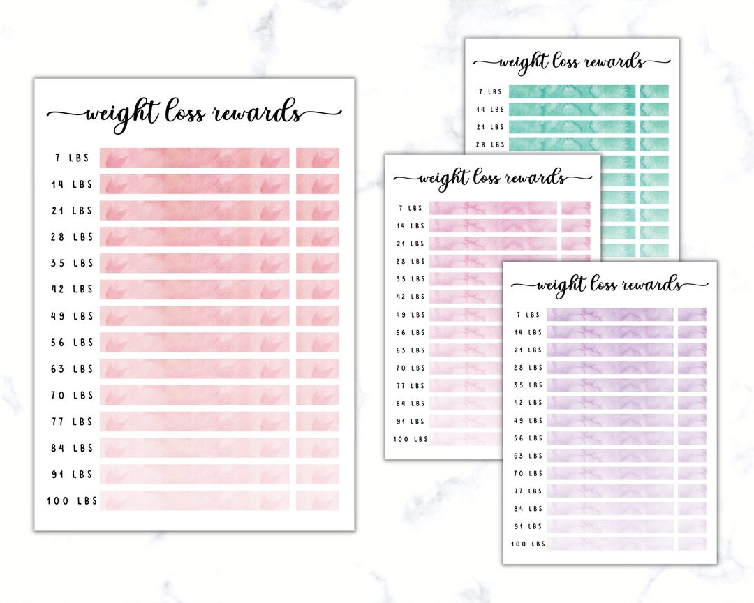 Printable Weight Loss Tracker Rewards. 4 X Digital 100 Lbs Pounds ...