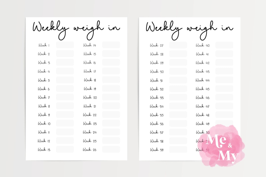 Printable Weekly Weigh in Weight Loss Tracker. Digital Weight Loss ...