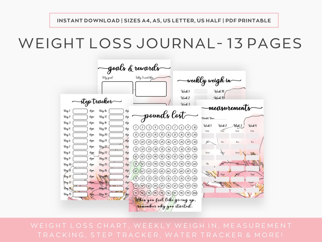 WEIGHT LOSS JOURNAL Printable. Weight Loss Chart, Weight Loss Tracker ...