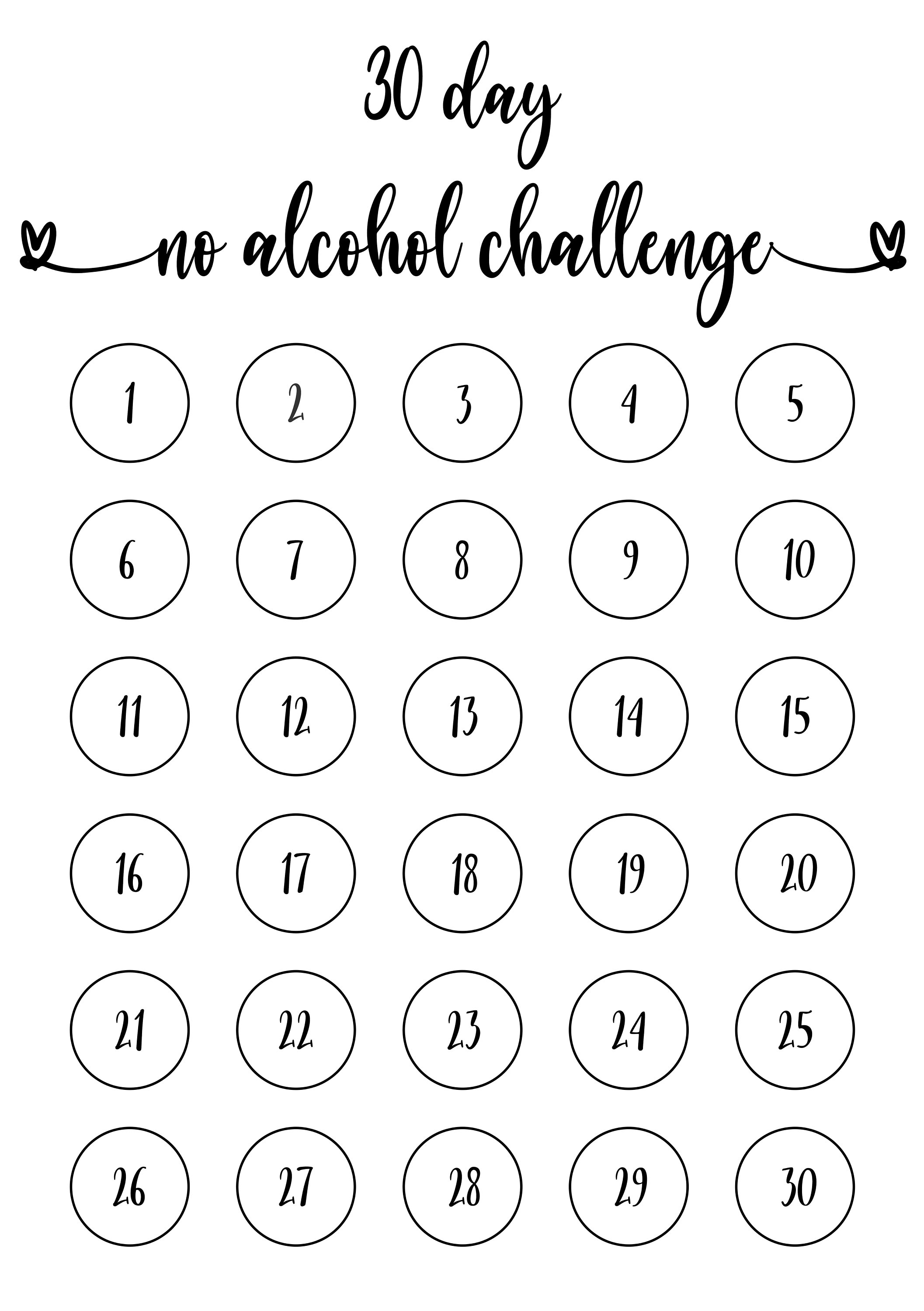 Printable 30 Day No Alcohol Challenge Tracker (digital Download) - Etsy