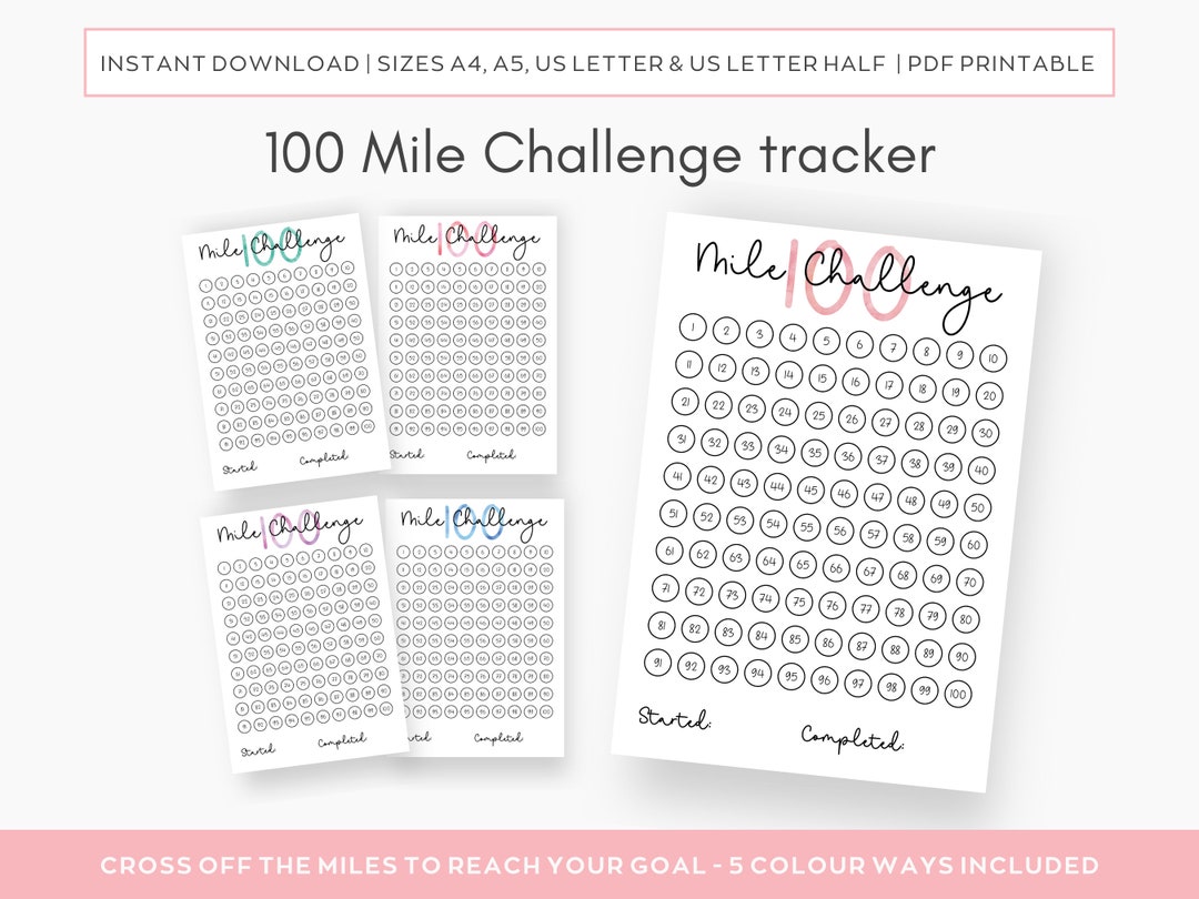 Printable 100 Mile Challenge Tracker. 5 X Digital Step & Walking ...