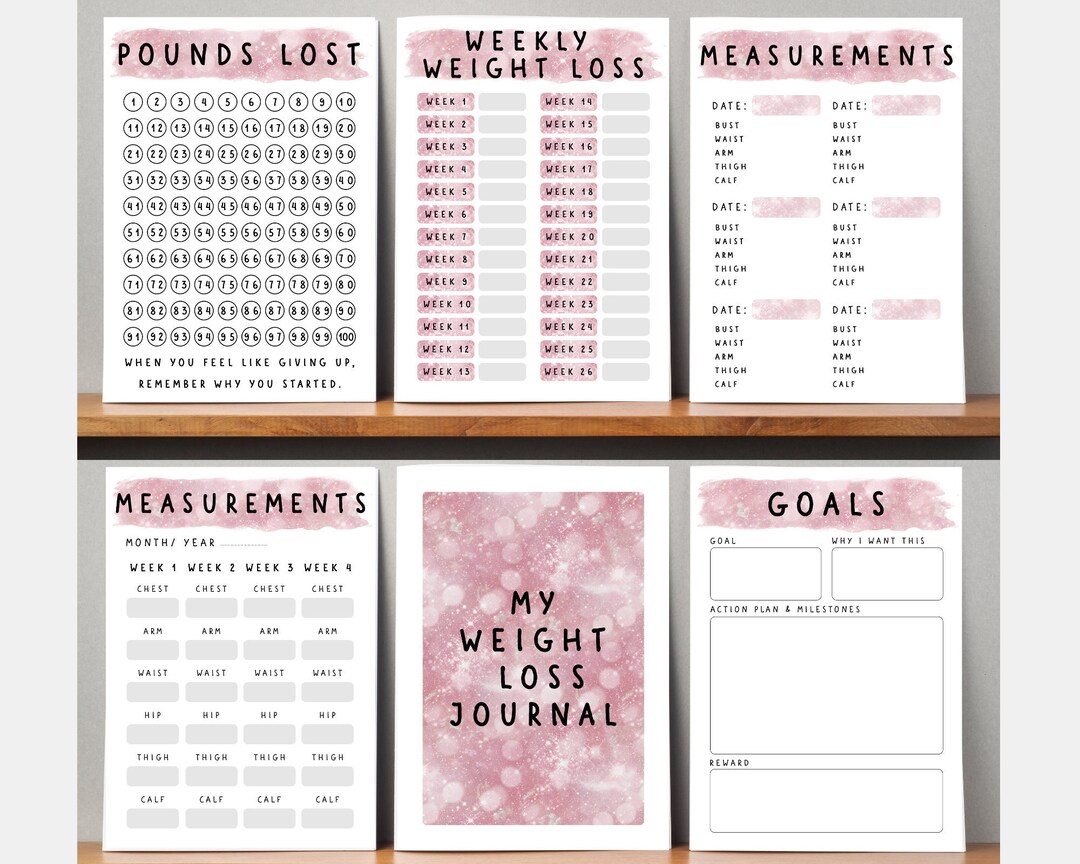 Printable Weight Loss Tracker Journal. Digital Weight Loss Chart, Wkly ...