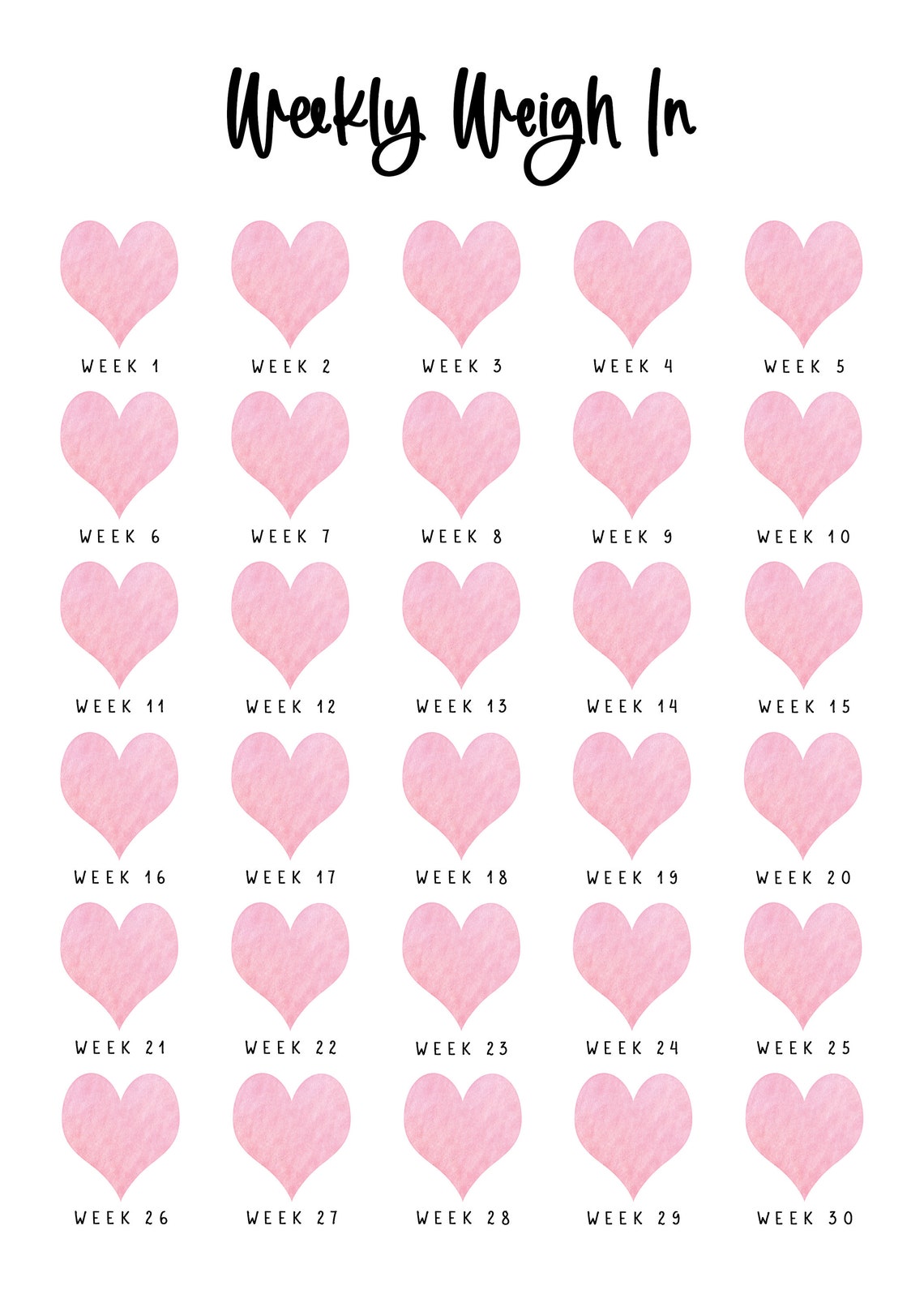 Printable Weight Loss Tracker 2 X Digital 30 Weekly Weigh In Tracker