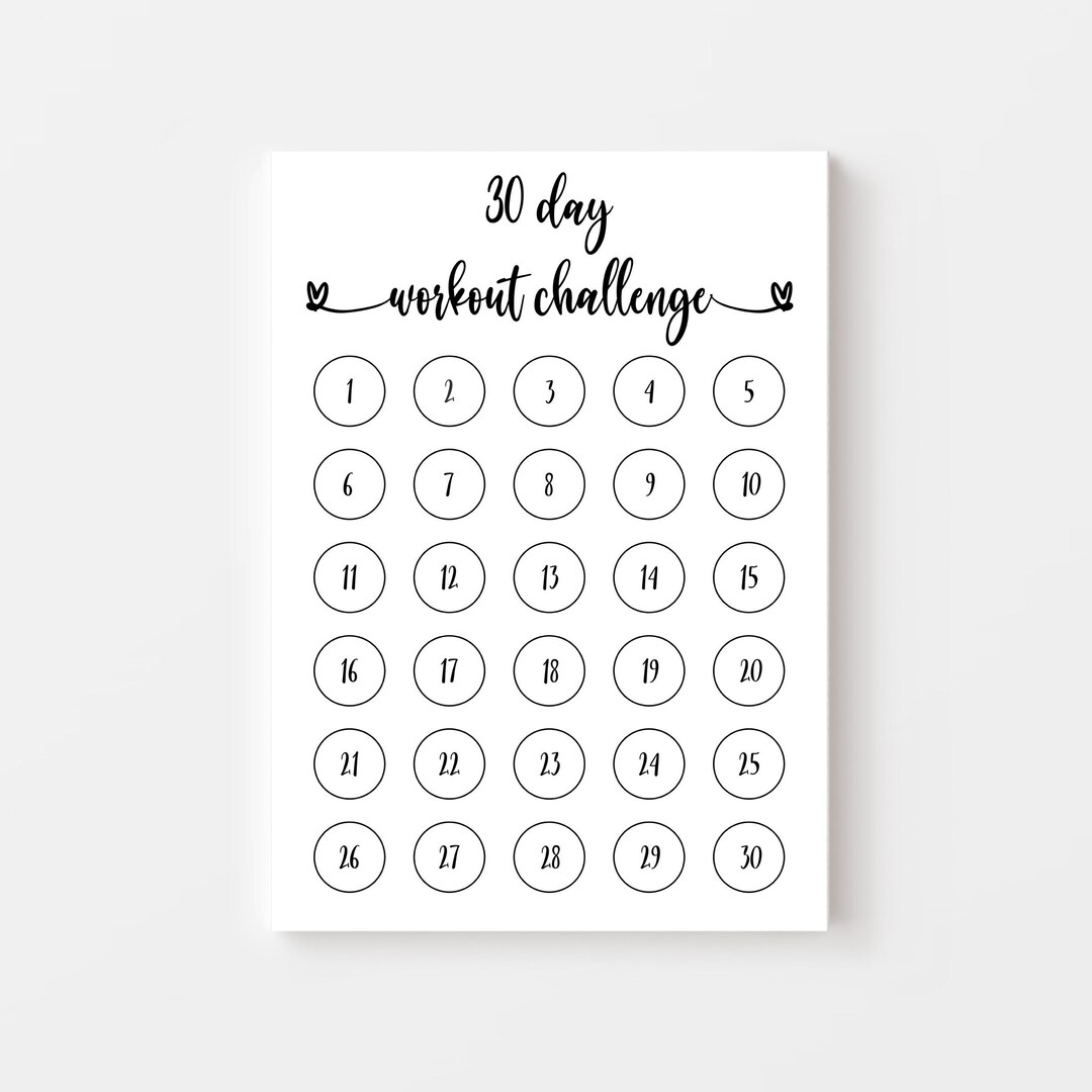 Printable 30 Day WORKOUT Challenge Chart. Digital 30 Day Challenge ...
