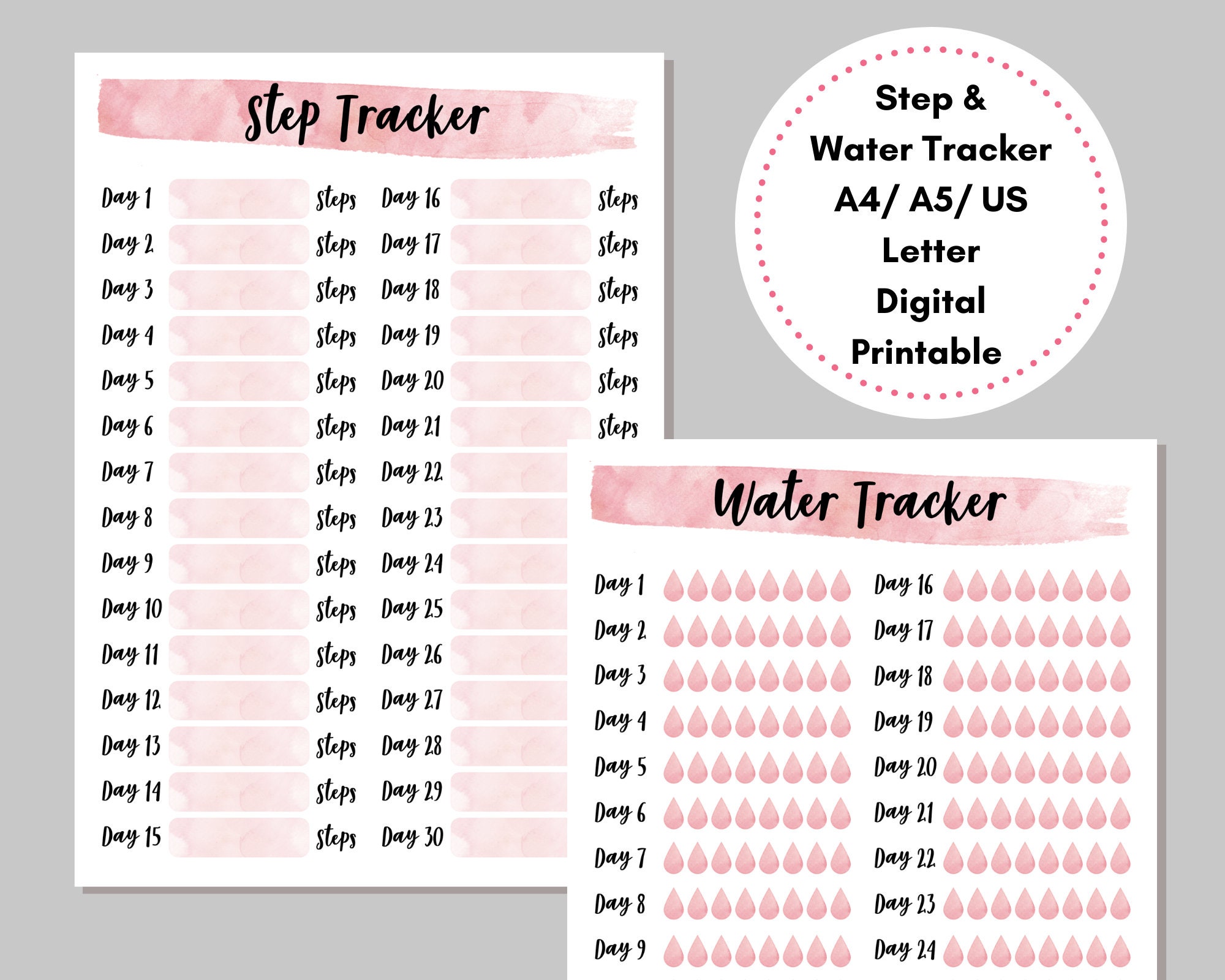 Printable Step Tracker & Water Tracker. Digital Walking Tracker ...