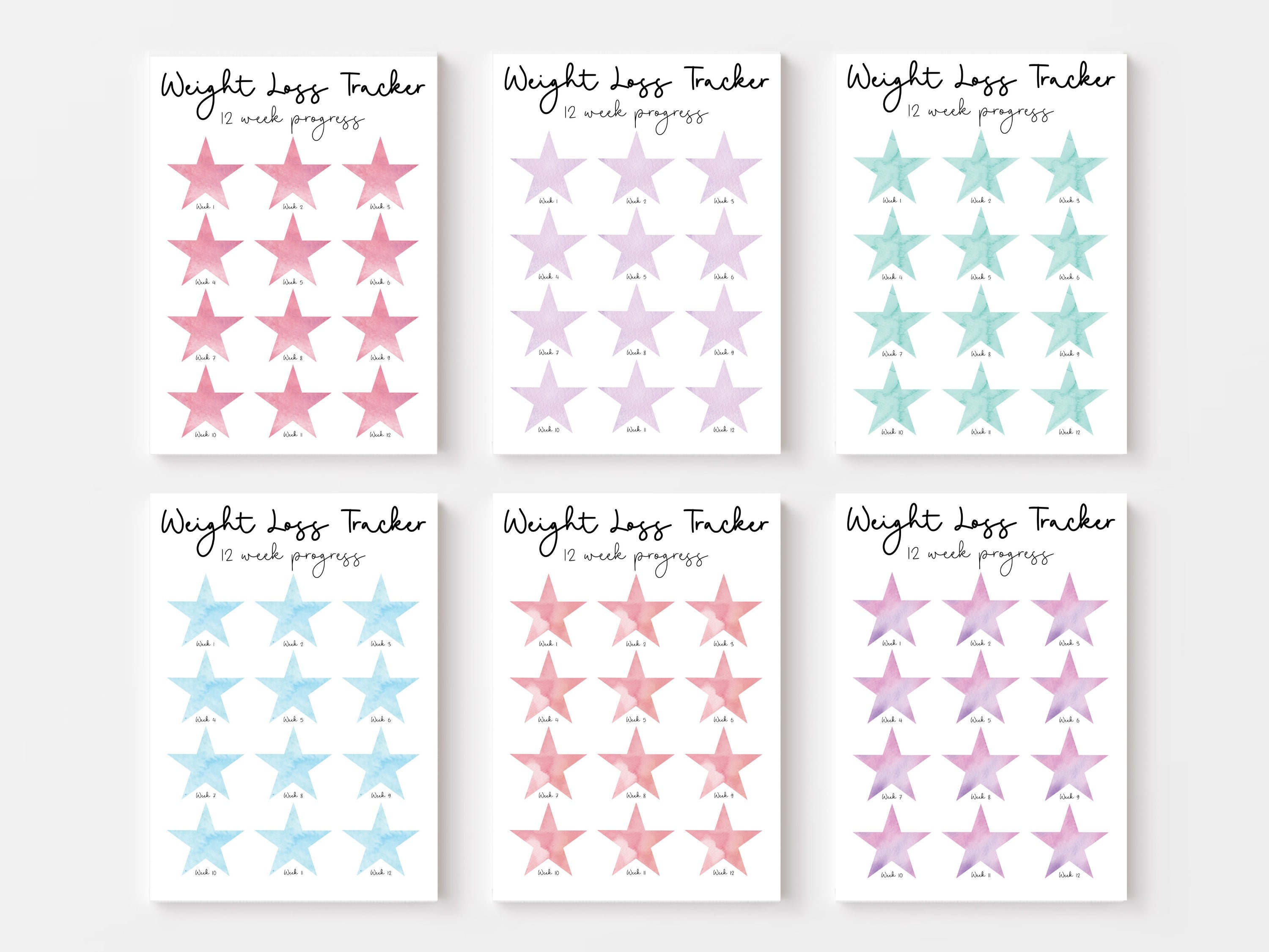 Digital 12 Week Star Weight Loss Tracker. 12 Wk Printable Weekly Weight ...