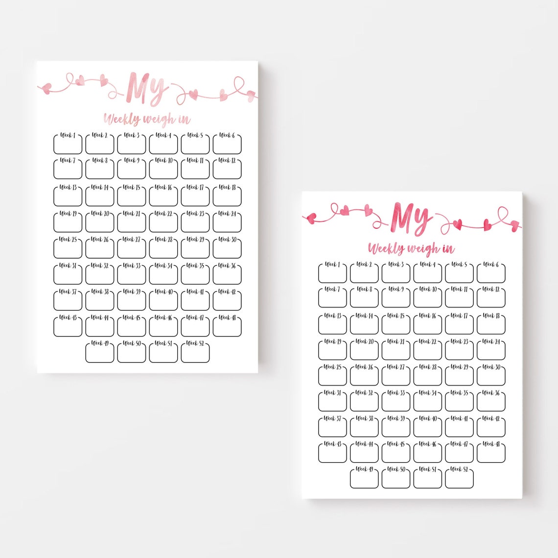 52 Week Weekly Weight Loss Tracker. Weight Tracker X 4 Colour - Etsy