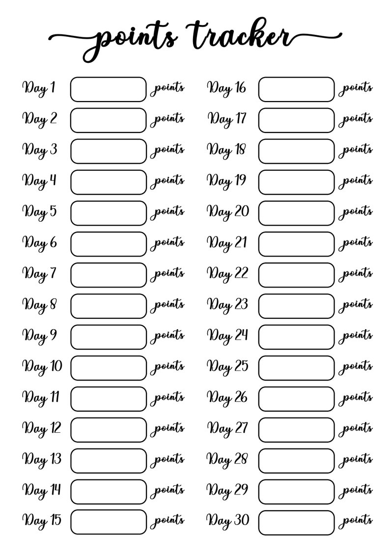 Weight Watchers Points Tracker Printable – Daily Digital WW Tracker ...