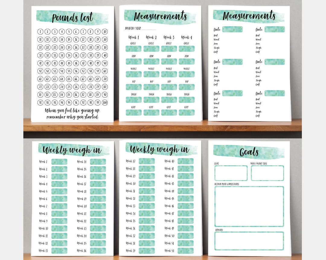 Printable Weight Loss Tracker Journal. Digital Weight Loss Chart, Wkly ...