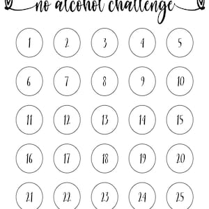 Printable 30 Day ALCOHOL FREE Challenge Chart. Digital 30 Day No ...