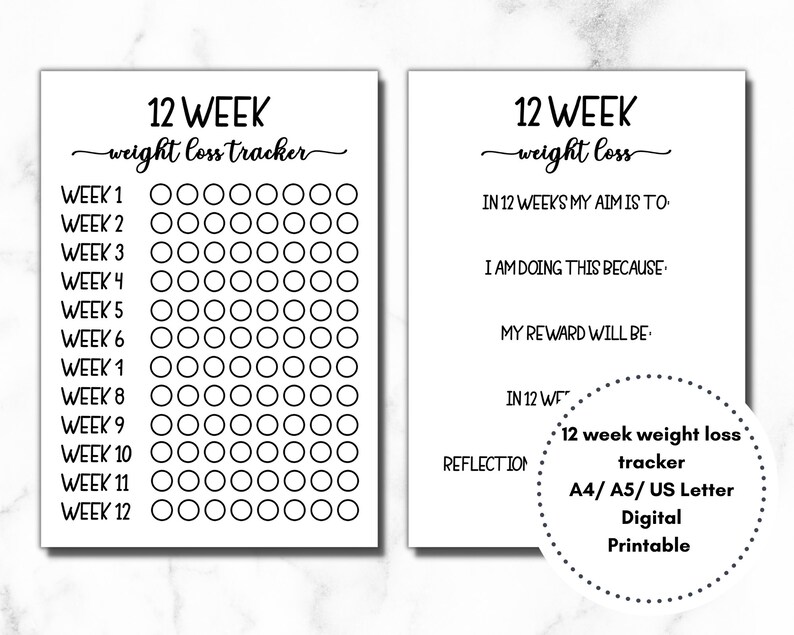 Printable 12 Week WEIGHT LOSS TRACKER. Digital Weekly Weight | Etsy UK