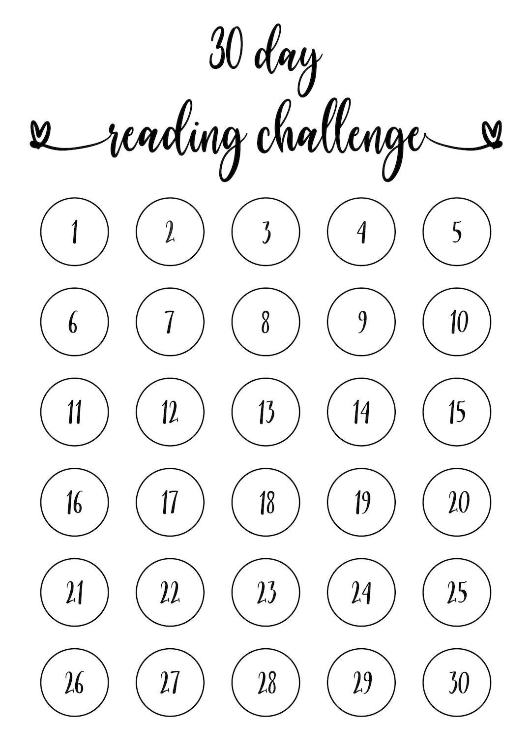 Printable 30 Day READING Challenge Chart. Perfect for Reading Tracker ...