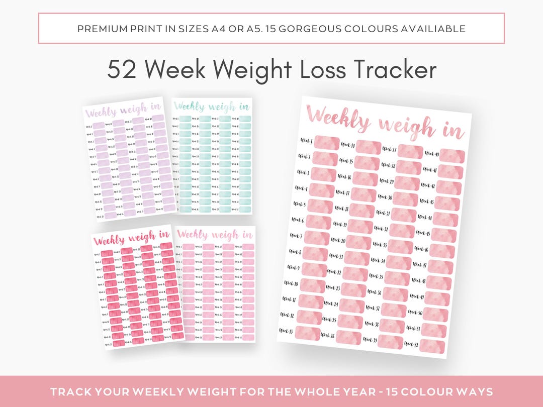 52 Wk Weekly Weight Loss Tracker Printable. Digital Yearly Weekly ...