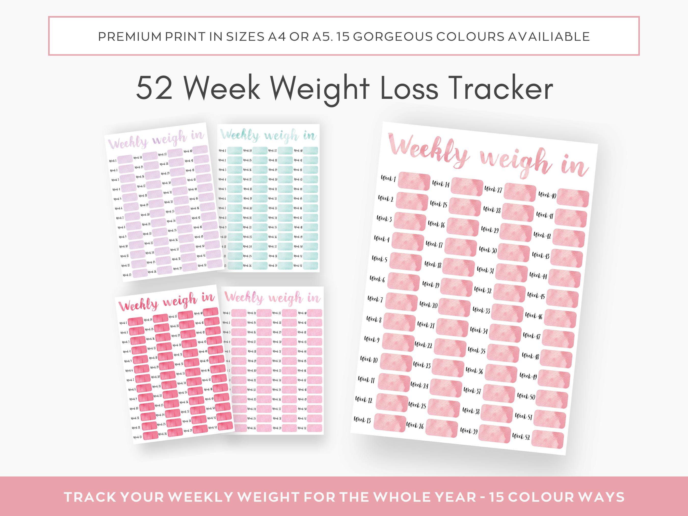 52 Wk Weekly Weight Loss Tracker Printable. Digital Yearly Weekly ...