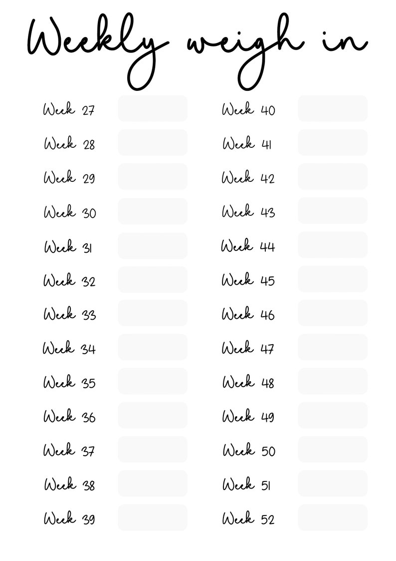 Printable Weekly Weigh in Weight Loss Tracker. Digital Weight Loss ...