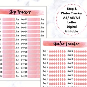 STEP Tracker & WATER Tracker Printable. Digital Walking Tracker ...