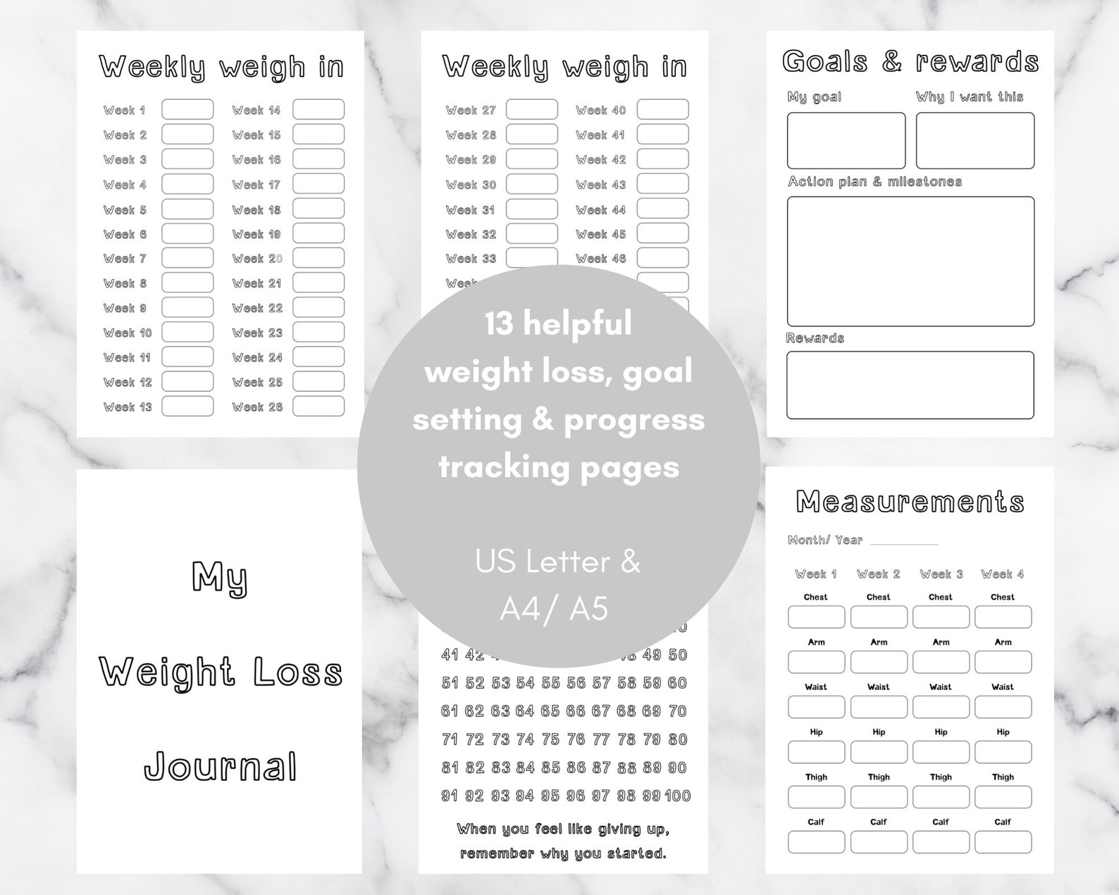WEIGHT LOSS JOURNAL. Colour in Printable Digital Weight Loss | Etsy