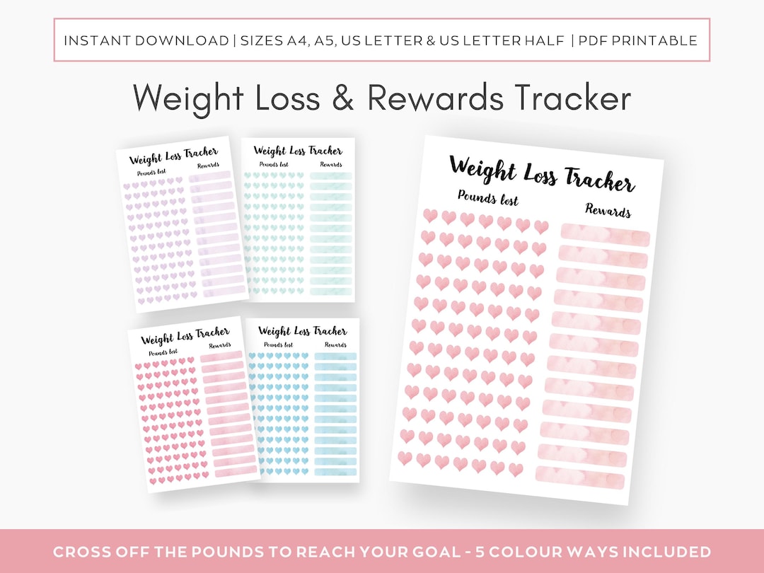 Printable Weight Loss Reward Tracker. Digital Weekly Weight Loss ...