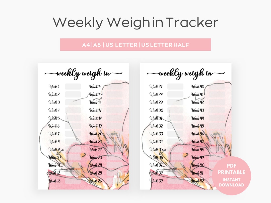 PRINTABLE Weekly Weigh in Weight Loss Tracker. Digital Weight Loss ...
