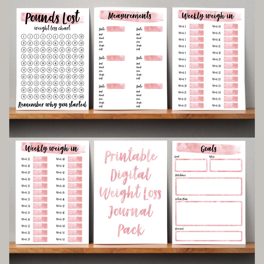 Printable Weight Loss Tracker Journal. Digital Weight Loss Chart, Wkly ...