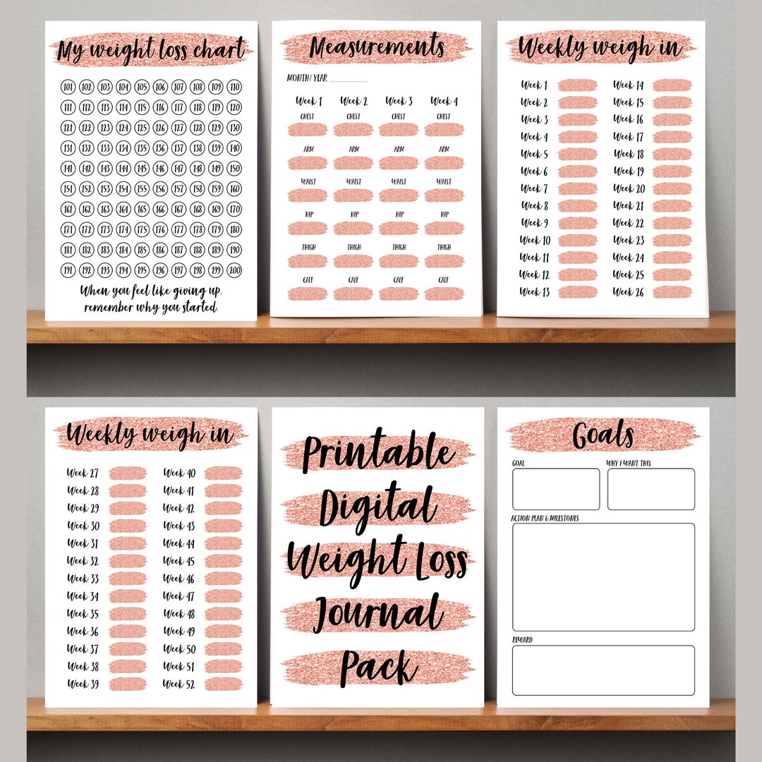 Printable Weight Loss Tracker Journal. Digital Weight Loss Chart, Wkly ...