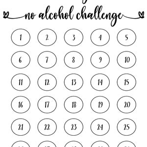 Printable 30 Day ALCOHOL FREE Challenge Chart. Digital 30 Day No ...