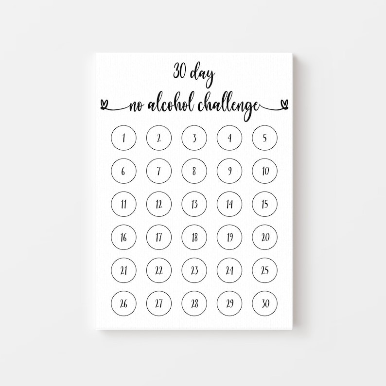 Printable 30 Day No Alcohol Challenge Tracker (digital Download) - Etsy
