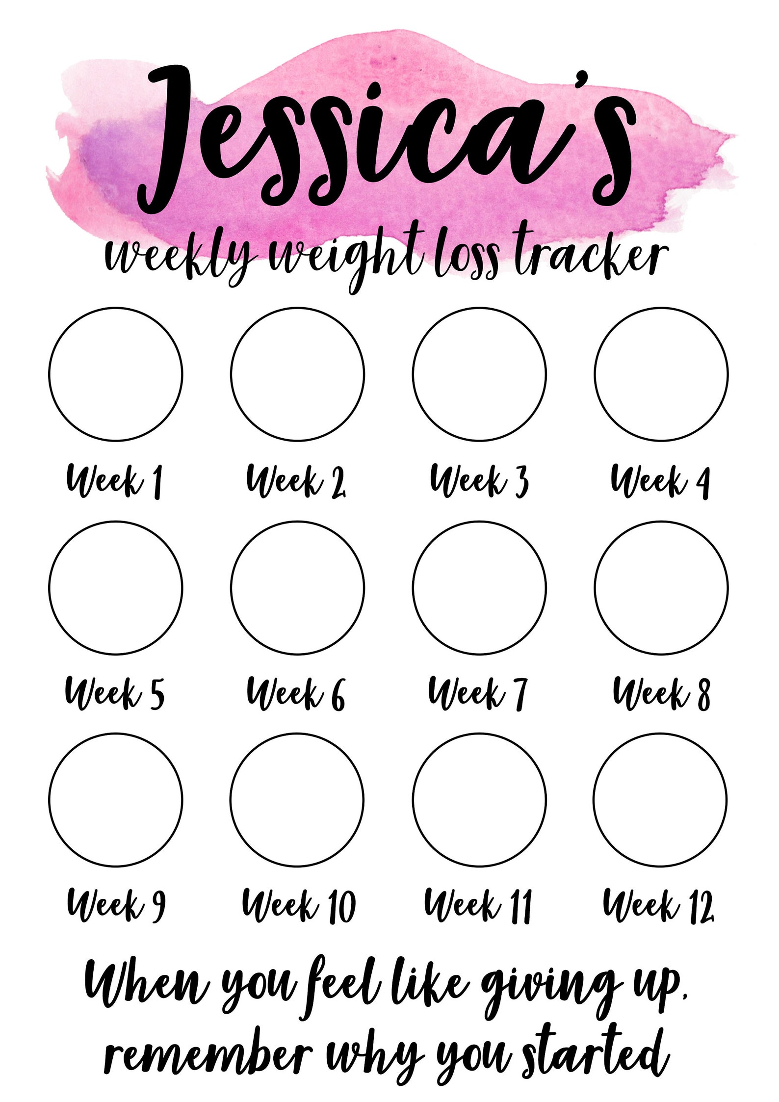 Printable Digital Personalised 12 Week Weight Loss Chart Etsy