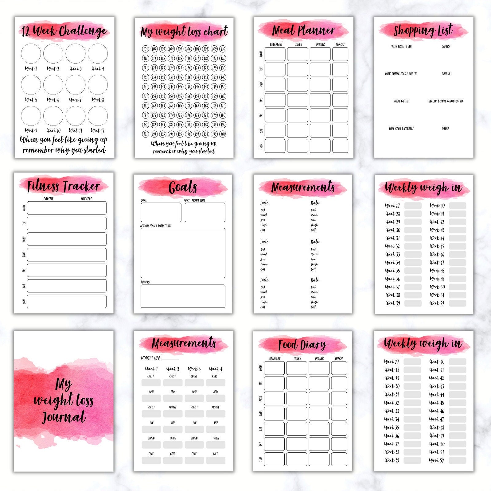 Printable Weight Loss Tracker Journal. Digital Weight Loss - Etsy