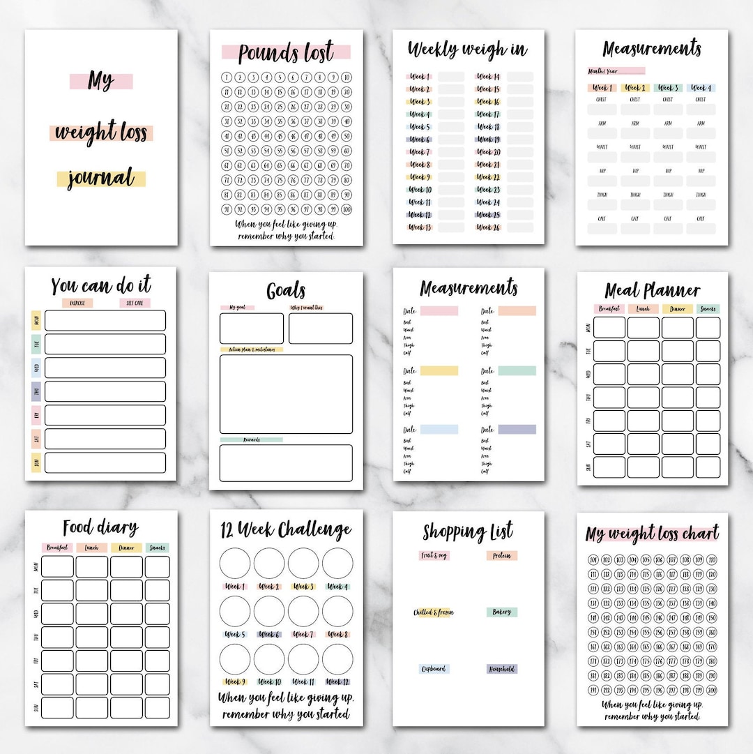 Weight Loss Tracker Journal. Printable Digital Weight Loss Chart, Wkly ...