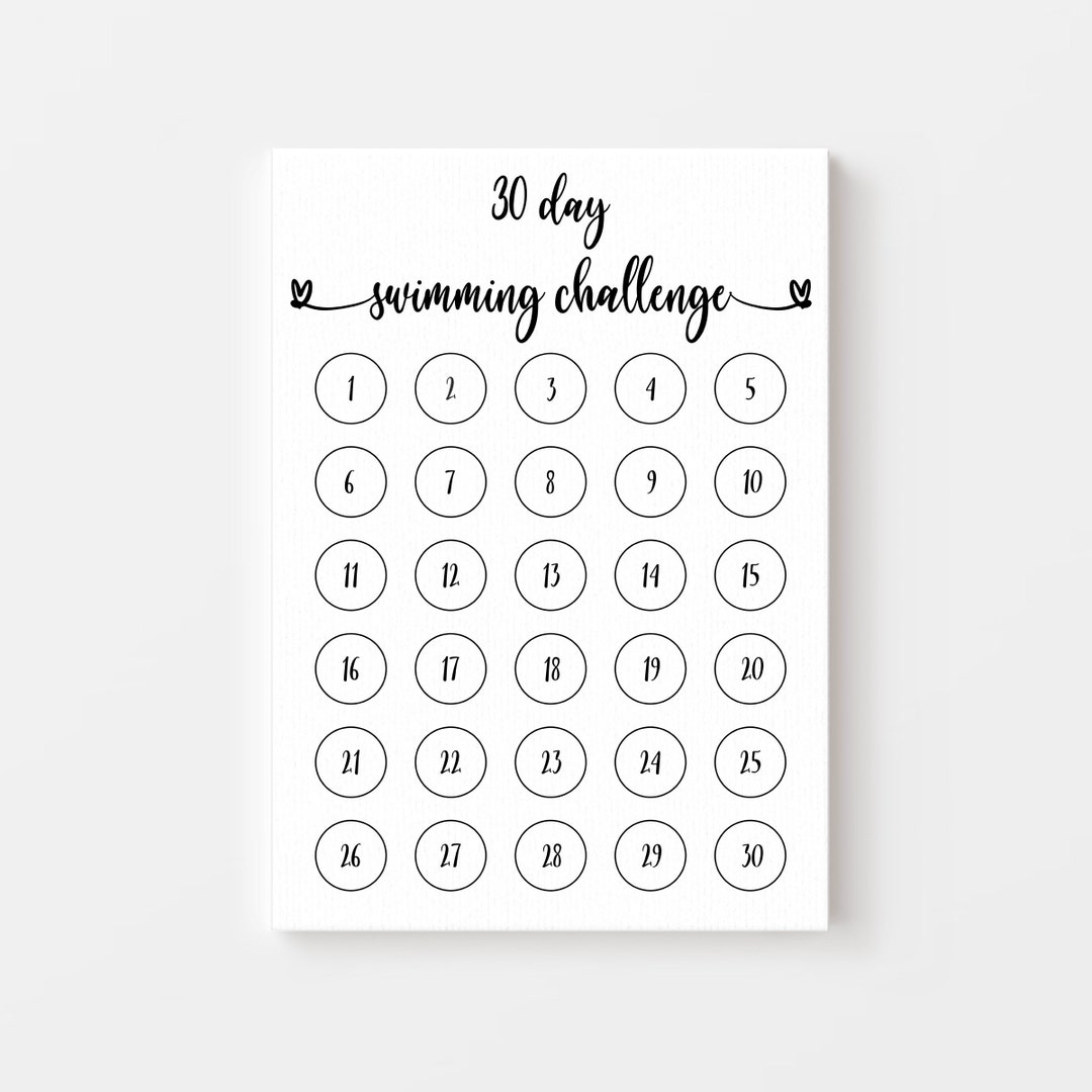 Printable 30 Day Swimming Challenge Chart. Digital 30 Day Challenge ...