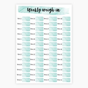 Printable 52 Week Weekly Weigh in Weight Loss Tracker (52 Wks). Digital ...
