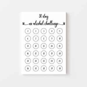 Printable 30 Day ALCOHOL FREE Challenge Chart. Digital 30 Day No ...