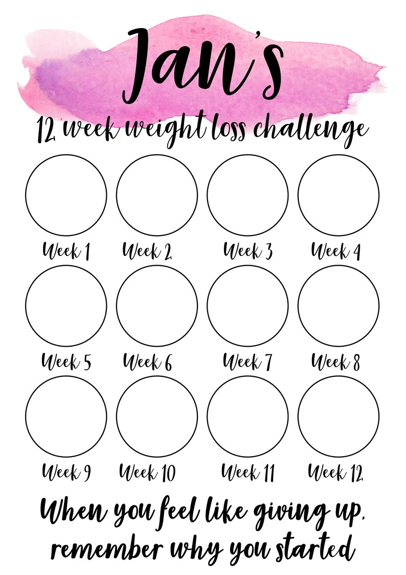Personalised 12 Week Weight Loss Challenge Chart Tracker A4 Etsy