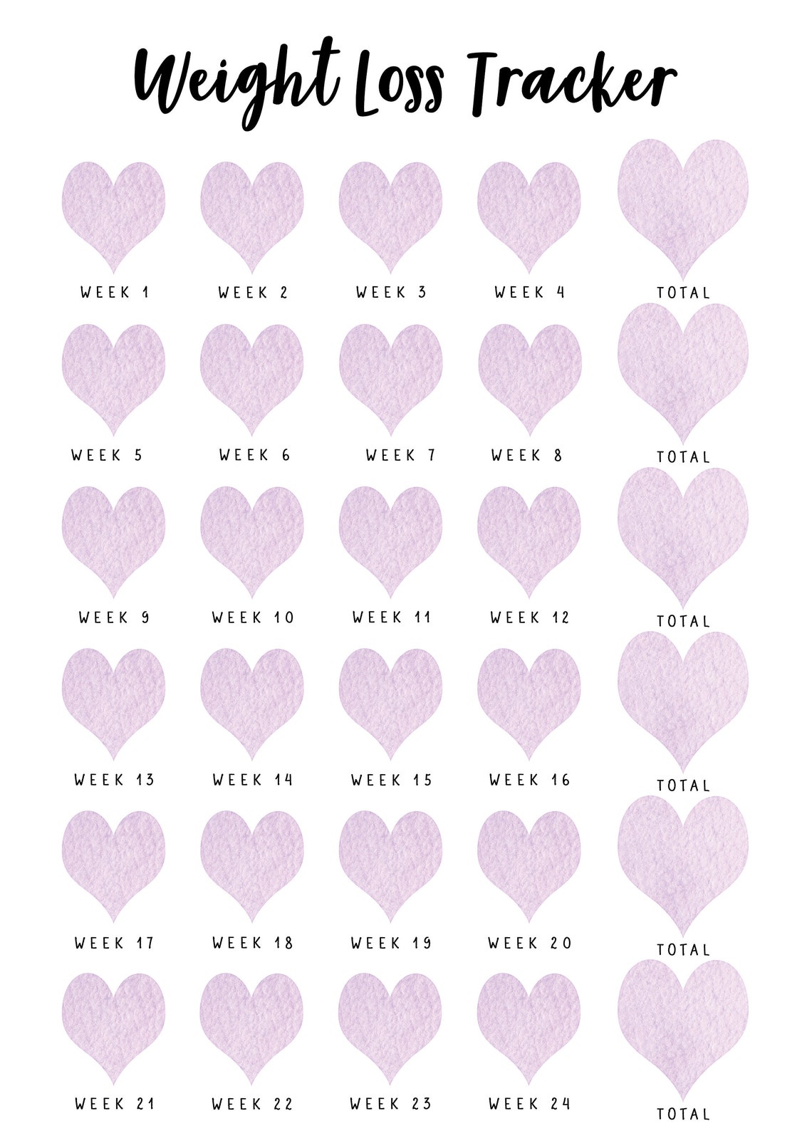 Heart Weight Loss Tracker Printable – 6 Month Progress Chart (digital ...