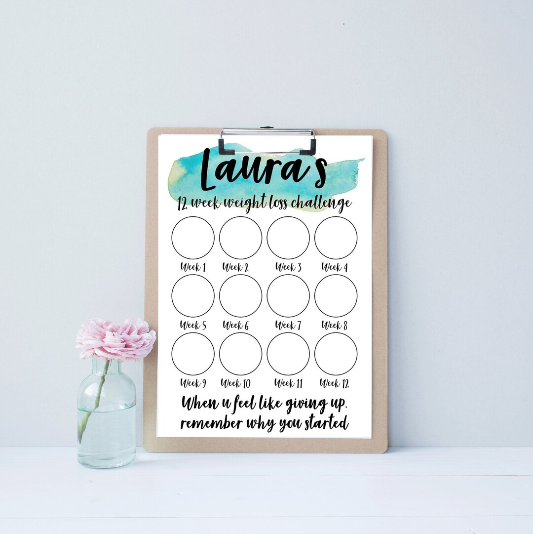 Personalised 12 Week Weight Loss Challenge Chart Tracker. Includes ...