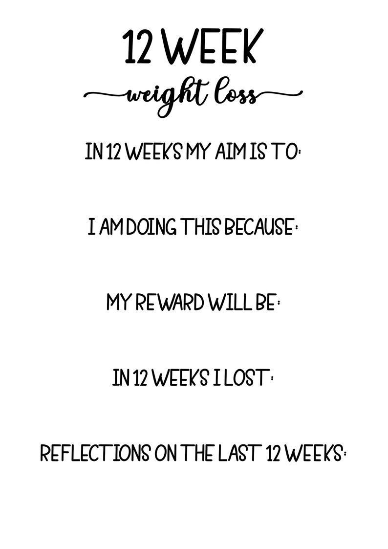 Printable 12 Week Weight Loss Tracker, Accountability Support (digital ...