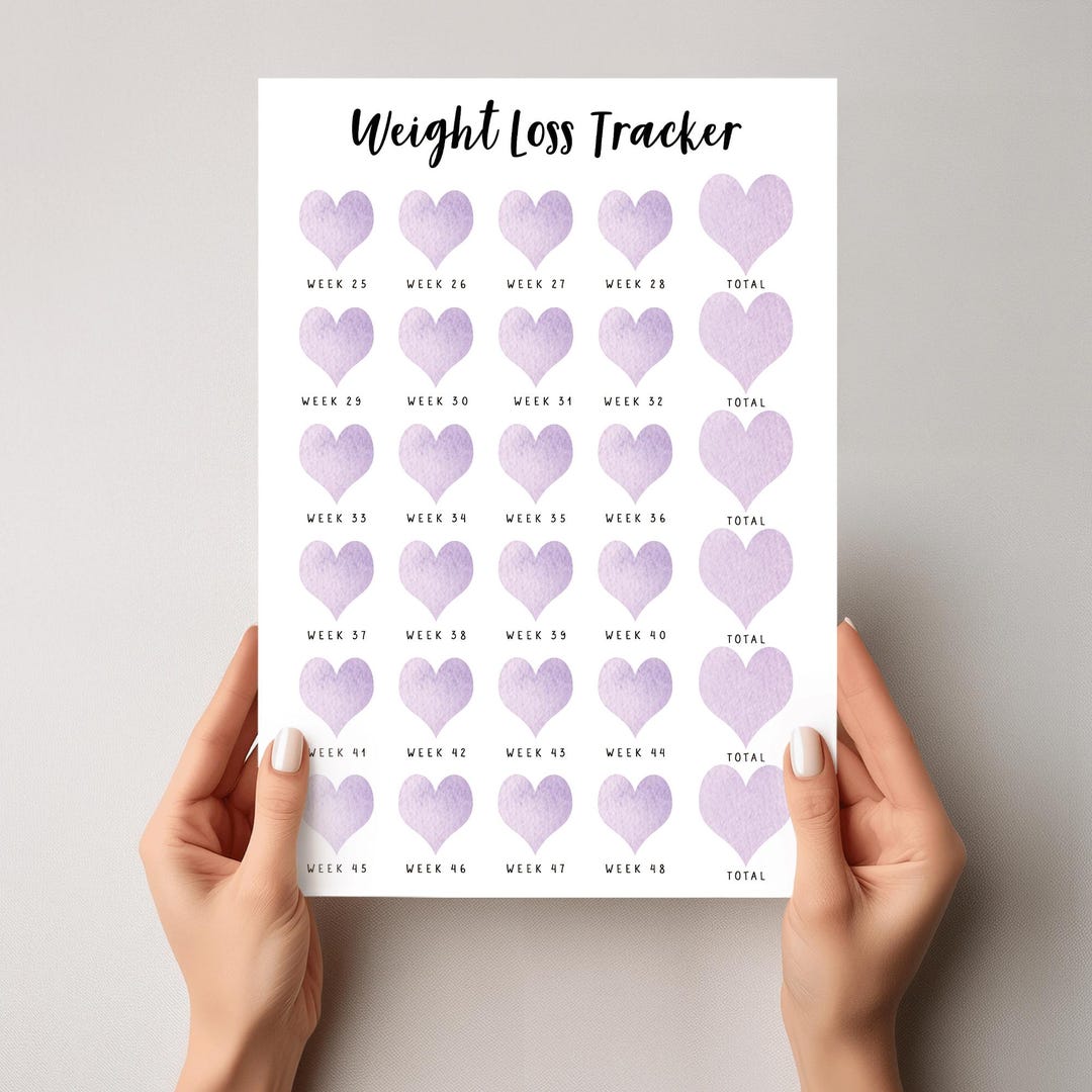 Weight Loss Tracker Printable (wk 25-48). Gorgeous 6 Month Digital ...
