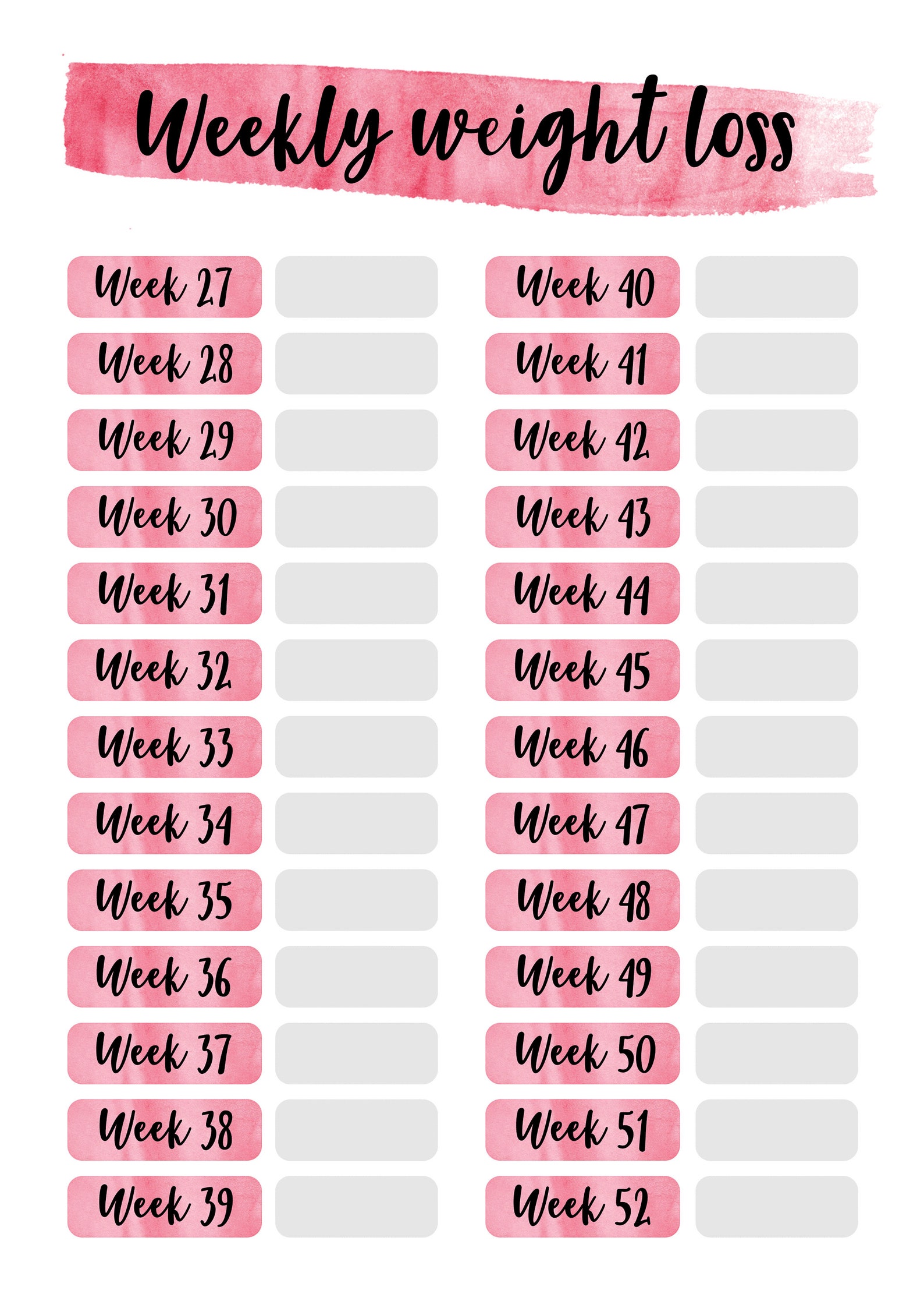 Printable Weight Loss Tracker Journal. Digital Weight Loss Chart, Wkly ...