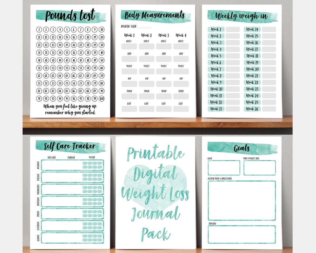 Weight Loss Tracker Journal. Digital Printable Weight Loss Chart, Wkly ...