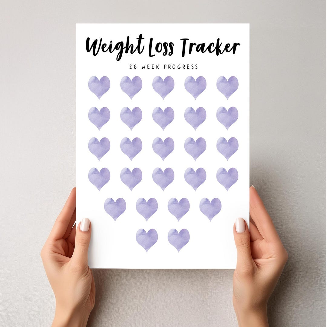 Undated Printable Heart Weight Loss Tracker. 5 X Digital Weekly Weight Tracker, Weekly Weigh In ...