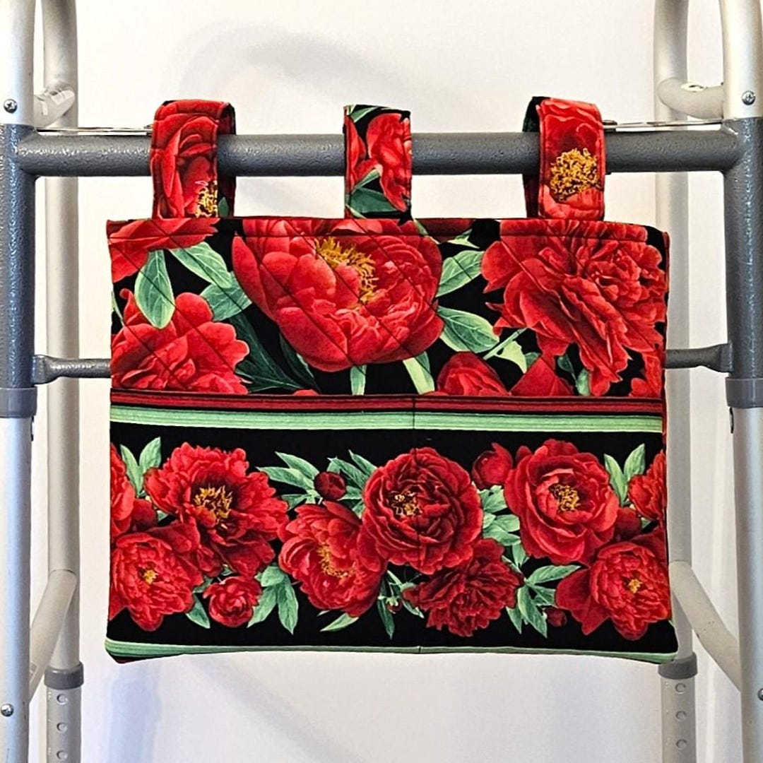 Red Quilted Floral Print Walker Bag, Walker Tote, Walker Caddy - Etsy